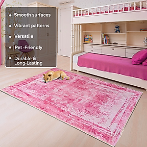 Hudson Comfort Living Room Area Rug – Faux Rabbit Rug for Bedroom, Nursery, Office – Machine Washable & Pet-Friendly Rugs - Super Soft 8mm Pile Height with Anti-Slip TPR Backing (Pink, 5x7)