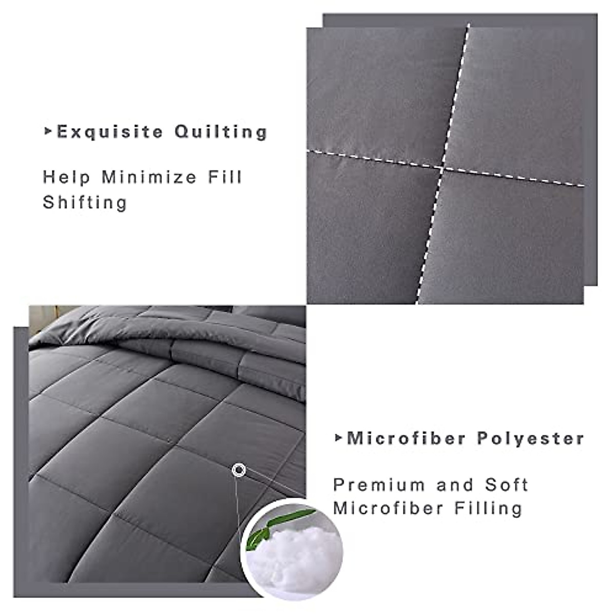 DOWNCOOL King Size Comforter Set -All Season Bedding Comforters Sets with 2 Pillow Cases -3 Pieces Bed Set Down Alternative King Bedding Set -Grey King Comforter Set(102"x90")