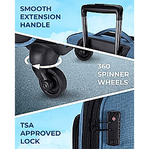 BAGSMART Underseat Carry On luggage Airline approved, 16-inch Softside Underseater Travel Suitcase with Spinner Wheels (03-Blue, Carry-on 20 Inch)