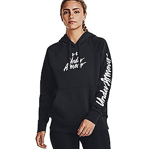 Under Armour Women's Standard Rival Fleece Graphic Hoodie, (001) Black / / White, X-Large