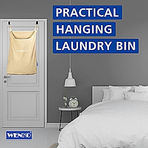 WENKO Laundry Hamper Bag Hanging, Over The Door Basket with Hooks, for Bathroom, Closet, Space Saving Storage, Wall mounted 3.94 x 20.47 x 31.89 in, Beige
