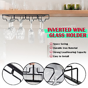 AMUFYSHH 3 Rows Wine Glass Rack for Under Cabinet, 2 Packs Stemware Racks, Hanging Wine Glasses Metal Rack, Storage Hanger Organizer for Kitchen Cabinet Bar (DOUBLE)