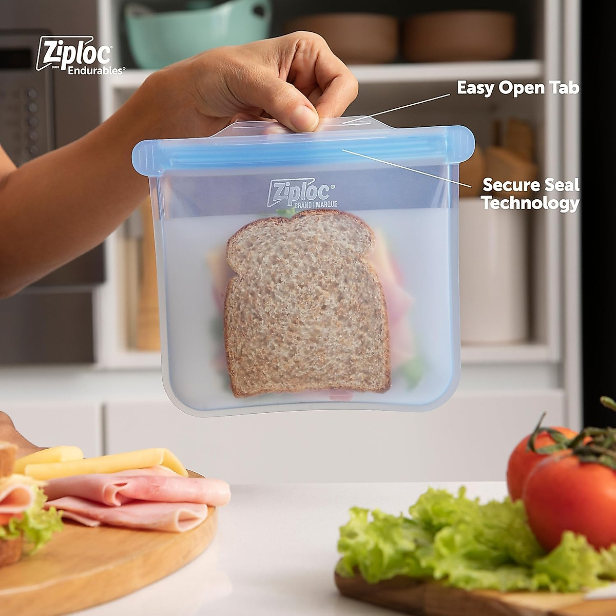 Ziploc Endurables Medium Pouch, 2 Cups, Reusable Silicone Bags and Food Storage Meal Prep Containers for Freezer, Oven, and Microwave, Dishwasher Safe