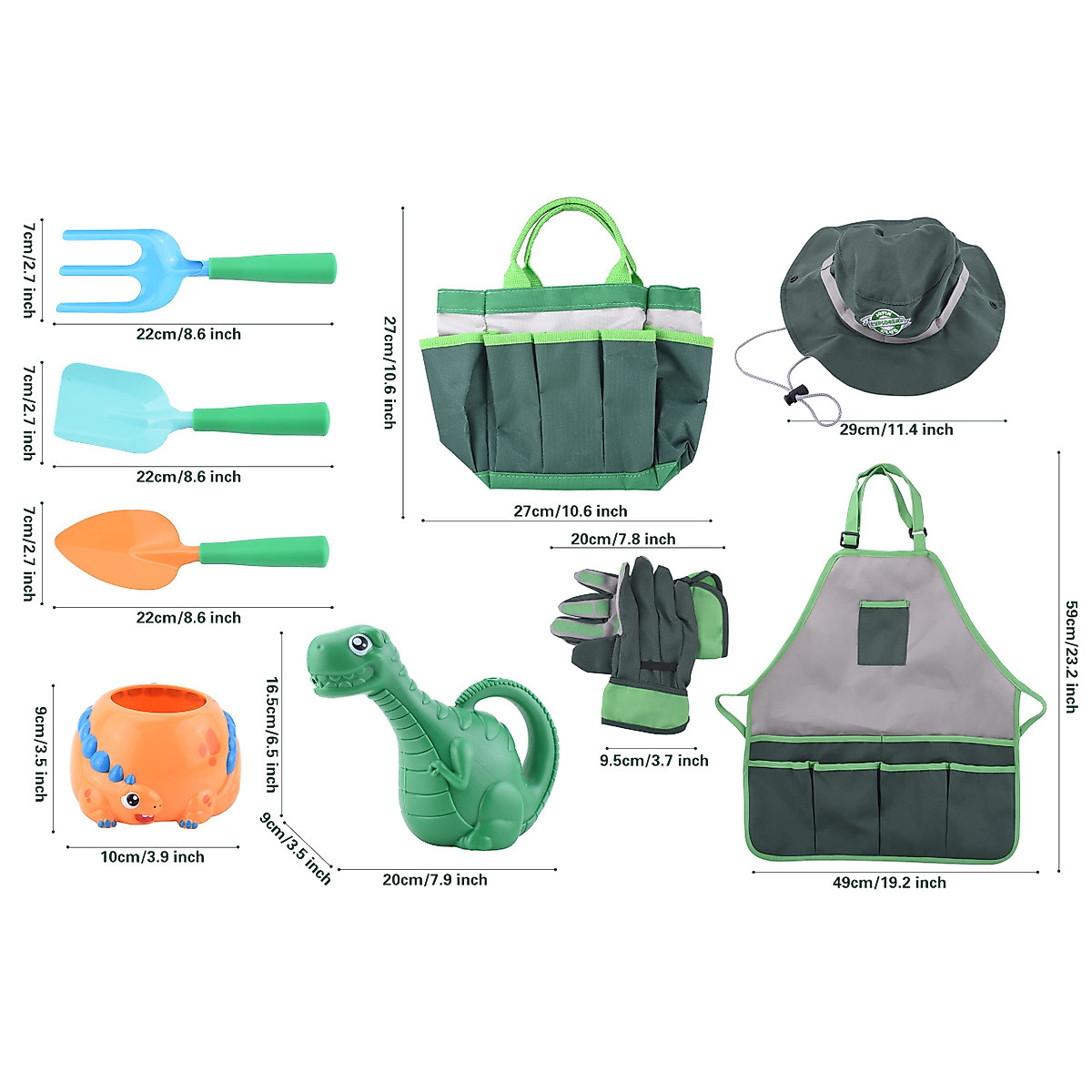 JOYIN Kids Gardening Tool Set Toy Includes Watering Can and Planter, Sun Hat, Gloves, Apron and Kids Gardening Kit Like Shovel, Rake and Trowel, Outdoor Play Gardening Gifts (Dinosaur)
