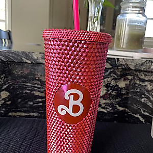 CAKEASY Pink Studded Tumbler, Bling Bling Pink Cup, 24oz Girls Water Bottle With Straw, The Movie Merch, Travel Mug for Women and Men, Cupholder Friendly, for Home, Office, Outdoor