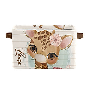 Giraffe Flower Personalized Custom Name Waterproof Storage Boxs Baskets Clothts Towel Book for Bathroom Office 1 Pack