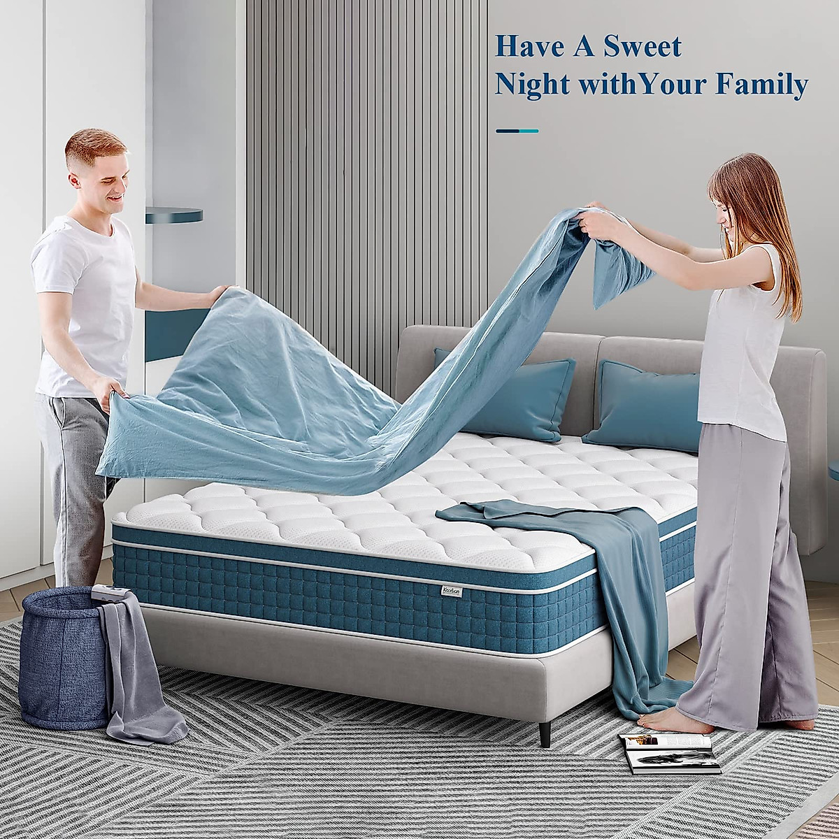 koorlian Queen Mattress 12 Inch, Hybrid Queen Bed Mattress with Individual Pocket Springs and Pressure-Relieving Memory Foam, Breathable, Medium Firm Mattress in a Box Queen Size 80"x60"x12"