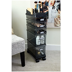 iDesign The Sarah Tanno Collection Small 5-Drawer Stacking Cosmetic Organizer Cart, Smoke/Black