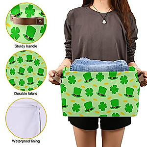 Foldable Storage Basket, Cube Organizer Bins St Patricks Day Leaf Hat Cube Bag Dual Handles for Closet Shelf