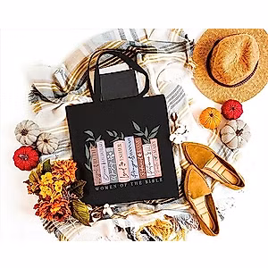 GXVUIS Women Of The Bible Canvas Tote Bag for Women Aesthetic Religious Books Reusable Grocery Shopping Bags Christian Gifts Black