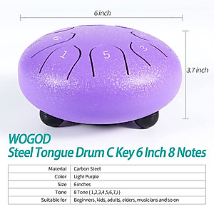 Steel Drums, Steel Tongue Drum 6 Inches 8 Notes,Handpan Tank Drum Percussion Musical Instrument Panda Hang Drum