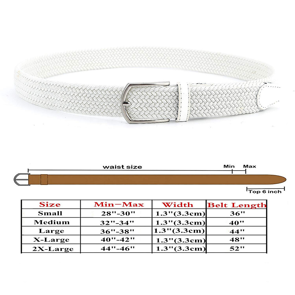 Braided Canvas Woven Elastic Stretch Belts for Men/Women/Junior with Multicolored (White, Medium/32-34" Waist)
