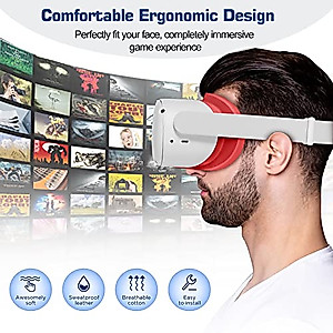 FINPAC Protective Cover Sleeve for Quest 2 Gaming VR Headset, Silicone Sweatproof Face Cover + Lens Cap + Touch Controller Grip Cover Bundle for Virtual Reality Accessories (Red)