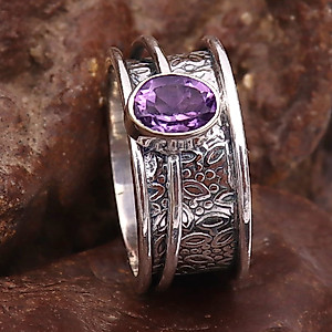 Amethyst Silver Spinner Ring 925 Solid Sterling Silver Band Meditation Ring By Goyal Exports SRG328D (US-5)