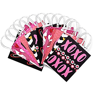 JOYIN 48 PCs Valentine's Day Red Pink Gift Bags with Handle 7.2x9 inch, Paper Wrapping Kraft Bags for Funny Gifts Novelty Gifts Valentines Day Gift Bags Giving