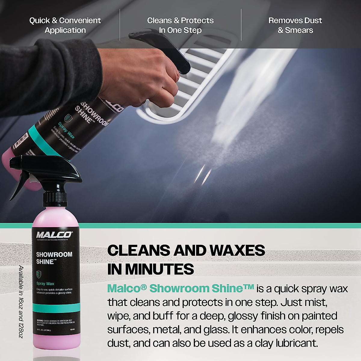 Malco Showroom Shine Spray Car Wax – Best Car Wax Spray for Professional Finish / Easy to Use Instant Detailer Spray / Cleans and Waxes Painted Surfaces, Metal and Glass / 1 Gallon (110401)