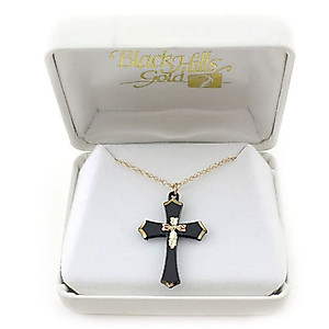 Black Cross in a Cross Pendant Necklace, 12k Green and Rose Black Hills Gold 18 Inches