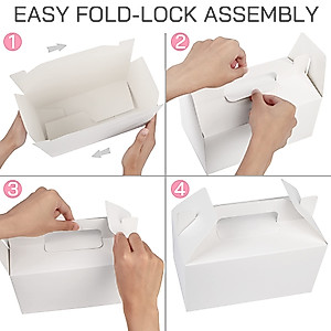 LotFancy Gable Boxes for Party Favor, 9.5 x 5 x 5 Inch, 25 Pack Large Treat Boxes with Handles, White Goodie Boxes for Birthday, Wedding, Baby Shower, Lunch, Gift Giving