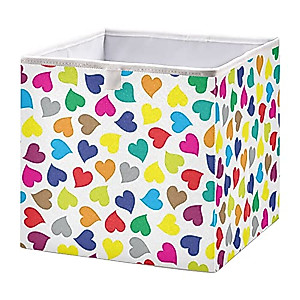 RunningBear Colorful Hearts Storage Basket Storage Bin Square Collapsible Shelves Basket Towel Storage Organizer for Home Toys Clothes Kids