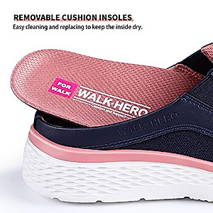 Womens Mule Sneakers - Walking Shoes for Women with Arch Support, Orthopedic Slip On Clog for Ladies,Navy,9