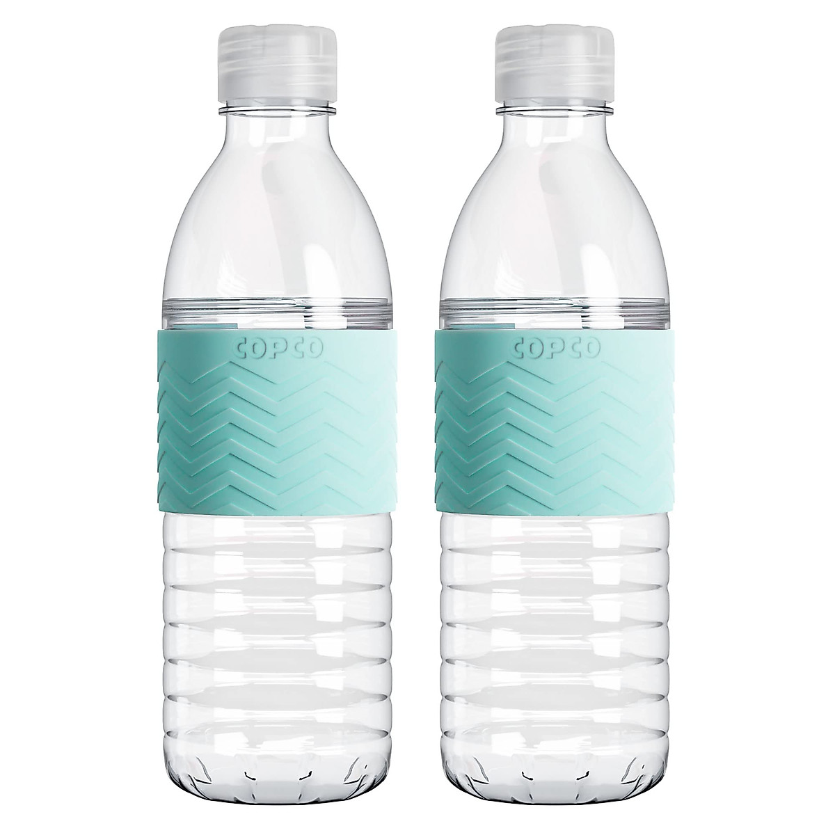 Copco Hydra Reusable Water Bottles | Set of 2 | Non-Slip Sleeve | Spill Resistant Lid | Clear Water Bottles for School, Gym, & Travel | BPA Free Tritan Plastic Water Bottles | 16 Oz (Robins Egg Blue)