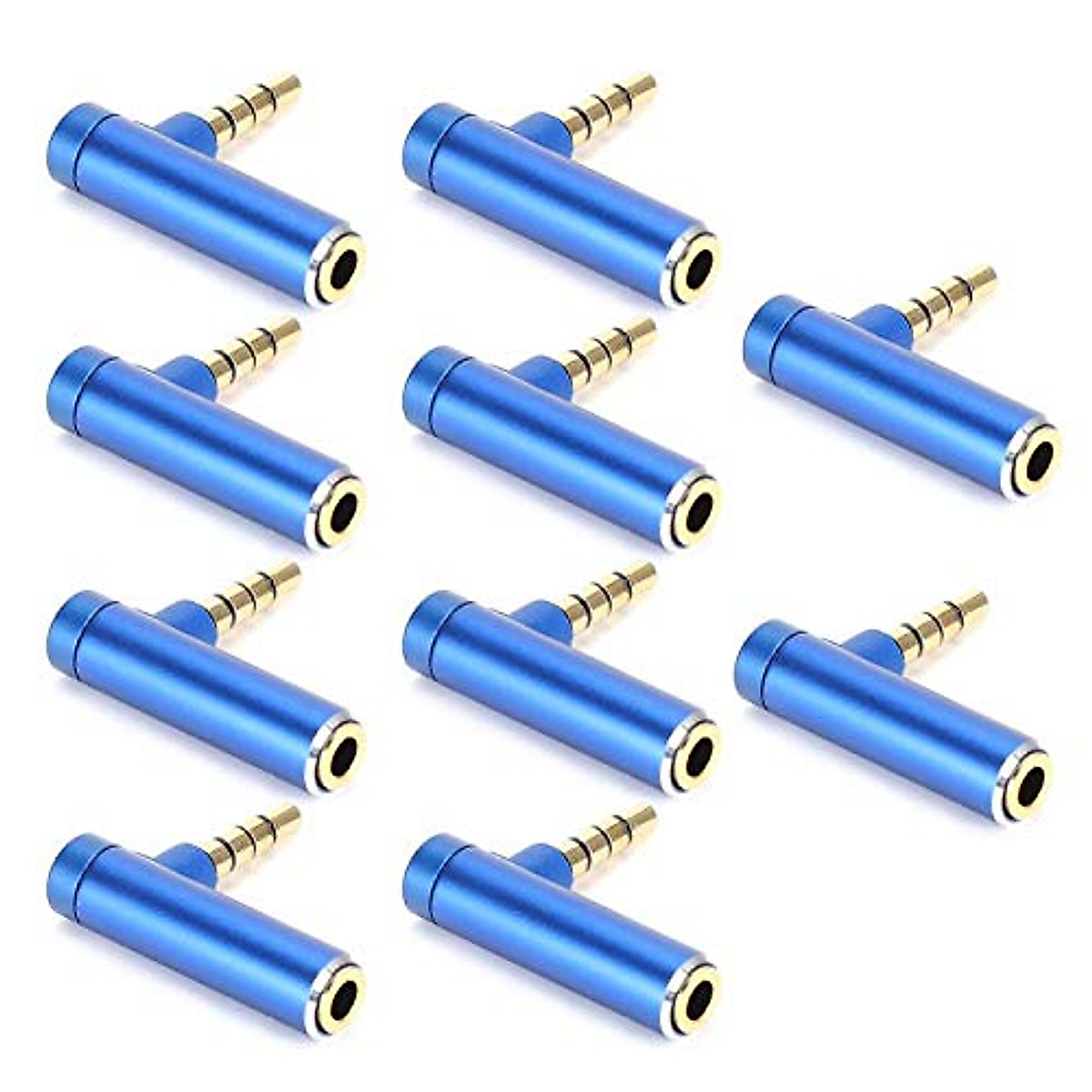 Acogedor 10 PCS 3.5mm Male to Female Audio Adapter, 90 Degree Right Angle Adapter, Support Headset with Microphone, for Mobile Phones, Tablets, Laptops(Blue)