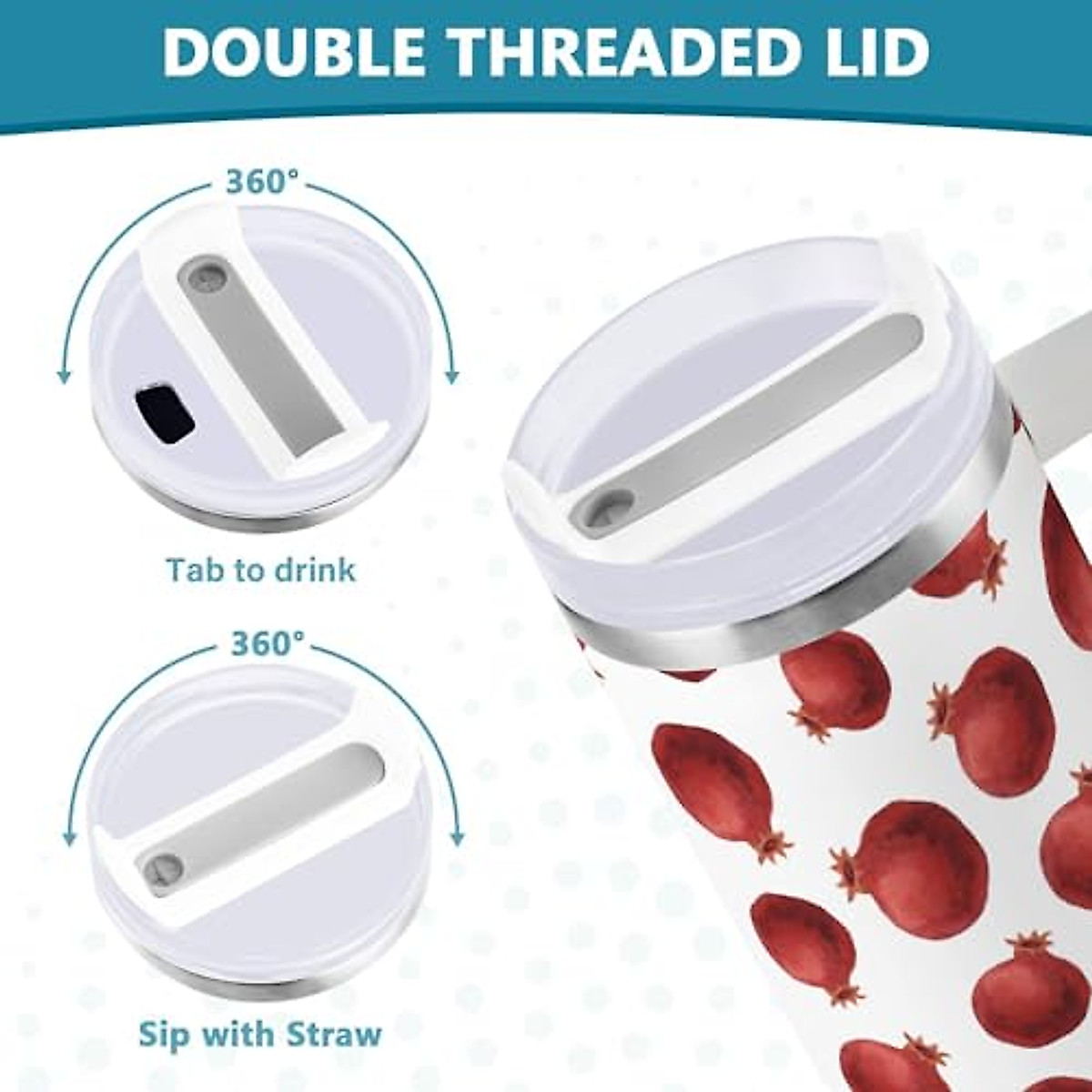 ARGTILDN 40 oz Tumbler Pomegranate Fruit Insulated Travel Mug with Handle and Straw Lid Stainless Steel Vacuum Coffee Cup Tea Beverage Container Water Bottles for Car Sports office