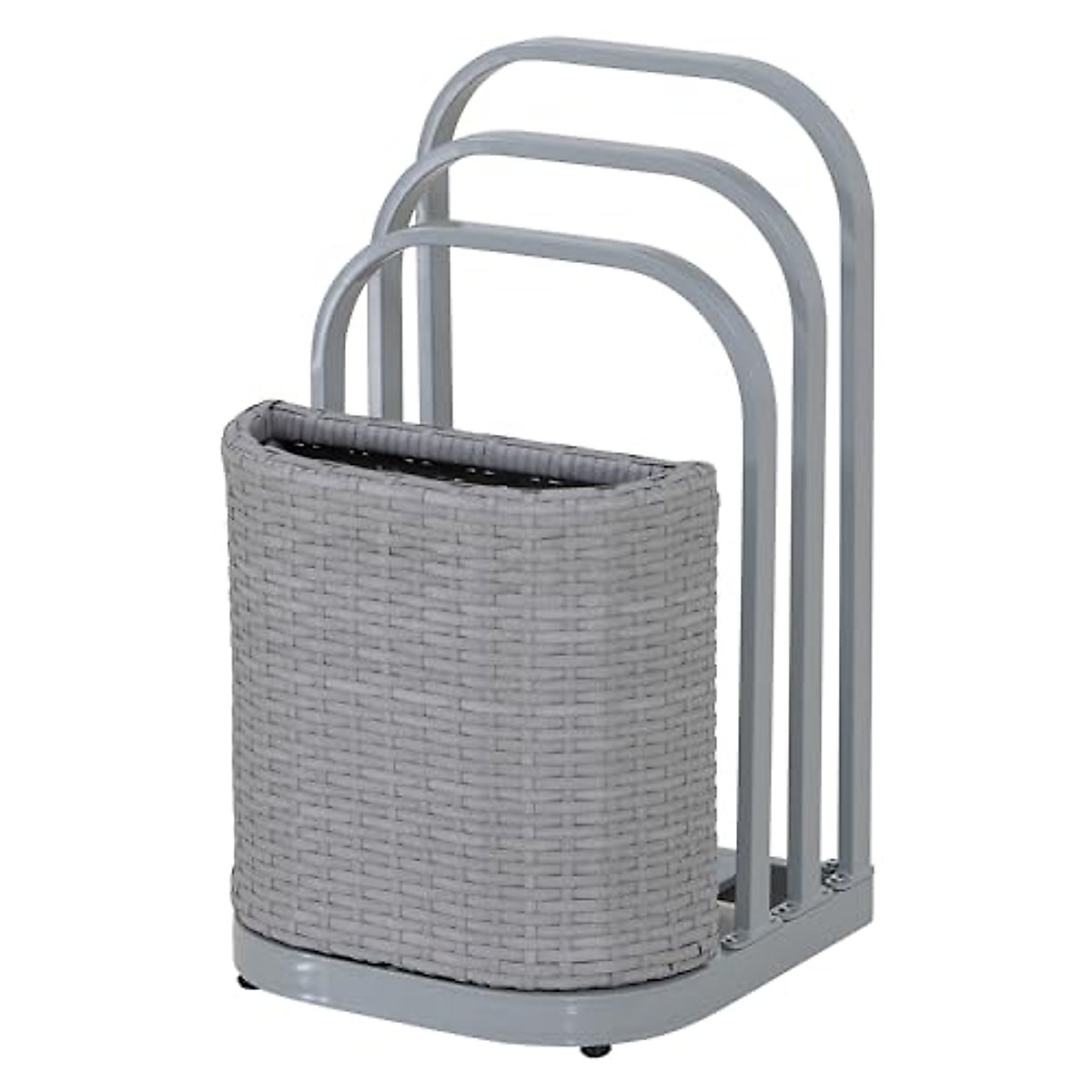 Sunjoy Rust-proof Aluminum Pool Float Storage Rack, 16-Inch Outdoor Wicker Poolside Float Organizer, Pool Float Caddy for Cushions, Floaties, Noodles, Pool Toys, Grey