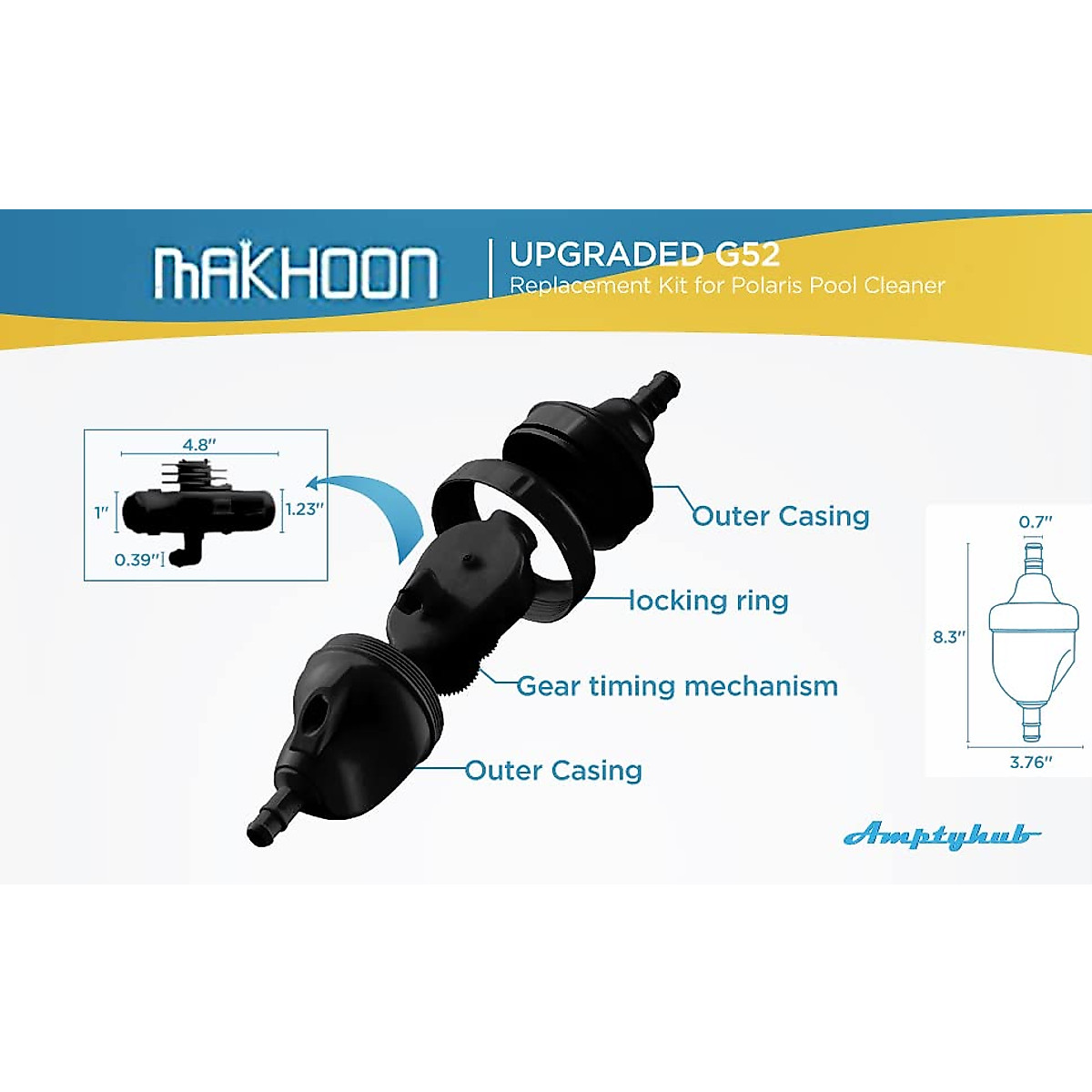 MAKHOON Pool Cleaner Complete Backup Valve Kit G62 Replacement for Zodiac Polaris 280 380 3900 Sport, 280 Black Max F5B, TR35P Pool Cleaners (Black)
