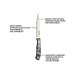 Sabatier Triple Riveted Serrated Utility Knife, 5-Inch, High-Carbon Stainless Steel, Razor-Sharp Kitchen Knife to Cut Fruit, Vegetables and more, Black