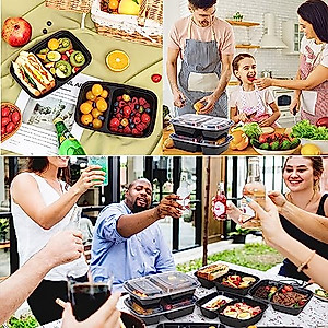 MORDEN MS Meal Prep Container With Lids, 50 Pack 2 Compartment Reusable Food Storage Container Divided Plastic Bento Lunch Box To-go Boxes, Microwave/Dishwasher/Freezer Safe,Portion Control(33oz)