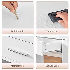 FIONESO 47.2" Large Vanity Desk with Mirror & 14 LED Lights, Makeup Vanity Table with 5 Drawers & Charging Station, Makeup Vanity Desk, 3 Lighting Colors, Dressing Vanity Table for Bedroom, White