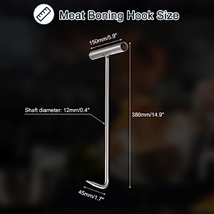 uxcell 15inch T-Handle Meat Boning Hook with Wide Handle, Stainless Steel T Hooks for Kitchen, Butcher Shop, Restaurant, BBQ Tool, Silver