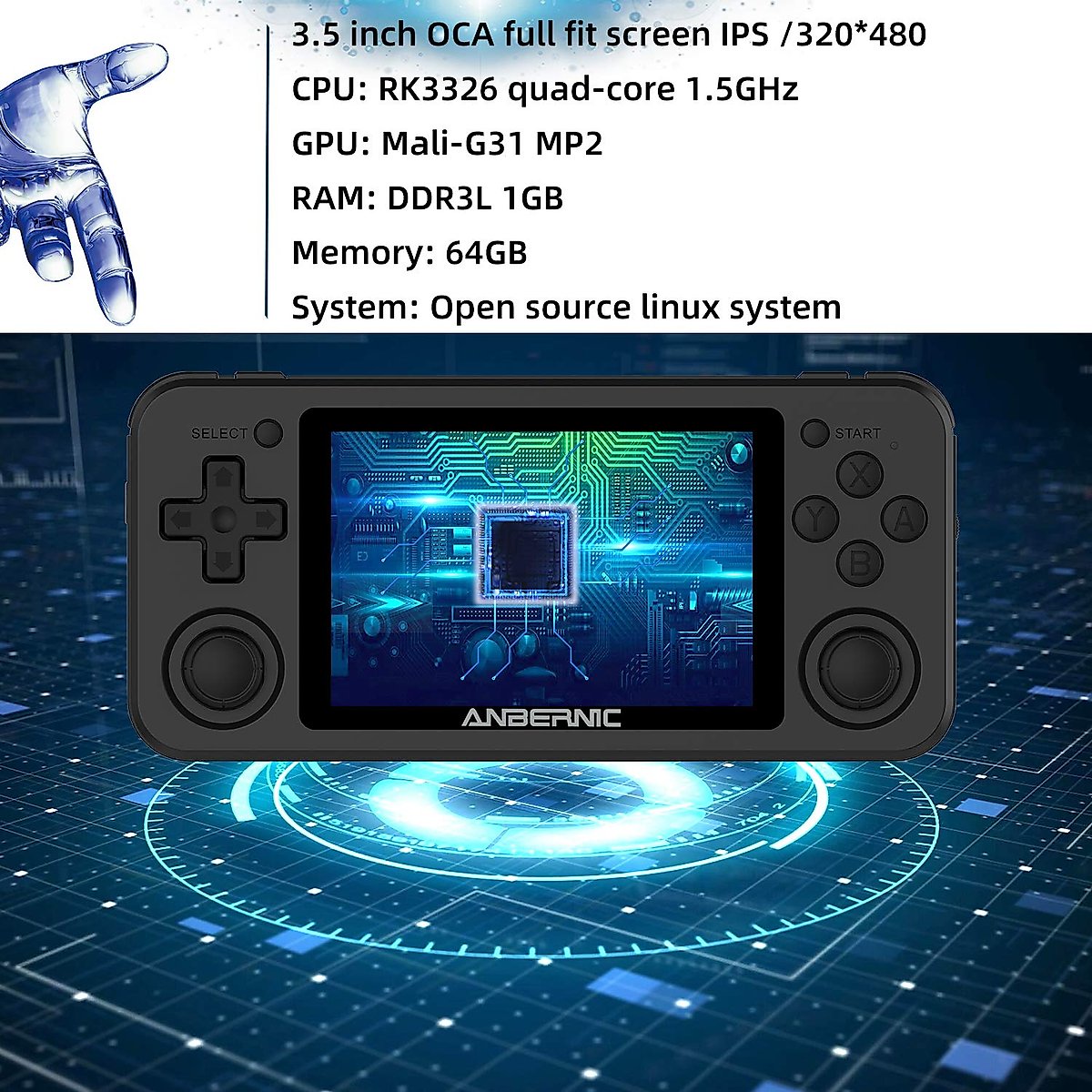 Voacle RG351P Handheld Game Console, Retro Game Console Open Linux Tony System RK3326 Chip 64G TF Card 2500 Classic Games 3.5 Inch IPS Screen (Black)
