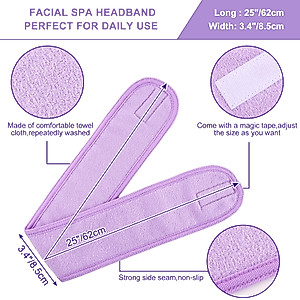 Whaline Spa Facial Headband Make Up Wrap Head Terry Cloth Headband Adjustable Towel Band for Face Washing Shower Facial Cover, 3 Pieces (White, Purple, Dark Purple)