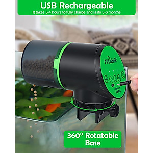 Petbank Automatic Fish Feeder for Aquarium - Auto Fish Food Dispenser Rechargeable for Small Large Tank with USB Charger Cable，12/24/48H Interval Esay Set Up (Green, CY-019)