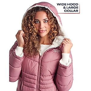 Reebok Women's Winter Jacket - Reversible Quilted Puffer with Sherpa Fleece Lining – Parka Coat for Women (S-3X, Plus Size), Size Large, Dark Dusty Rose