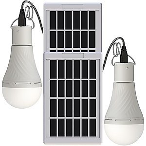 Flyhoom Solar Light Bulbs Dusk to Dawn Solar Lights Indoor, Portable Solar Chicken Coop Lights Hanging Solar LED Camping Lights, 2-Pack