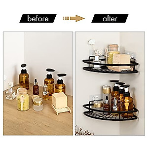 KES Shower Caddy Corner, Self-Adhesive Shower Corner Shelf, Stainless Steel Shower Organizer Matte Black 2 Pack, BSC219DF-BK-P2