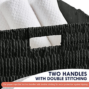 Ornavo Home Wicker Storage Cubes Bin, 9 Inch Storage Shelf Basket Collapsible Natural Hand Woven Paper Storage Cube Bin with Handles - Set of 2, Black