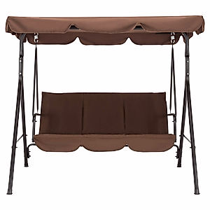 MCombo 3-Person Outdoor Patio Swing Chair, Convertible Canopy Hanging Swing Glider Lounge Chair, Removable Cushions, 4003 (Brown)