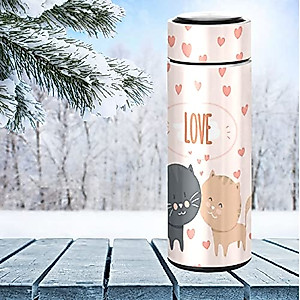 CaTaKu Love Cats Cute Water Bottle Insulated 16 oz Stainless Steel Flask Thermos Bottle for Coffee Water Drink Reusable Wide Mouth Vacuum Travel Mug