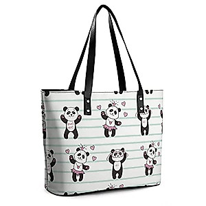 Womens Handbag Panda Patterns Leather Tote Bag Top Handle Satchel Bags For Lady
