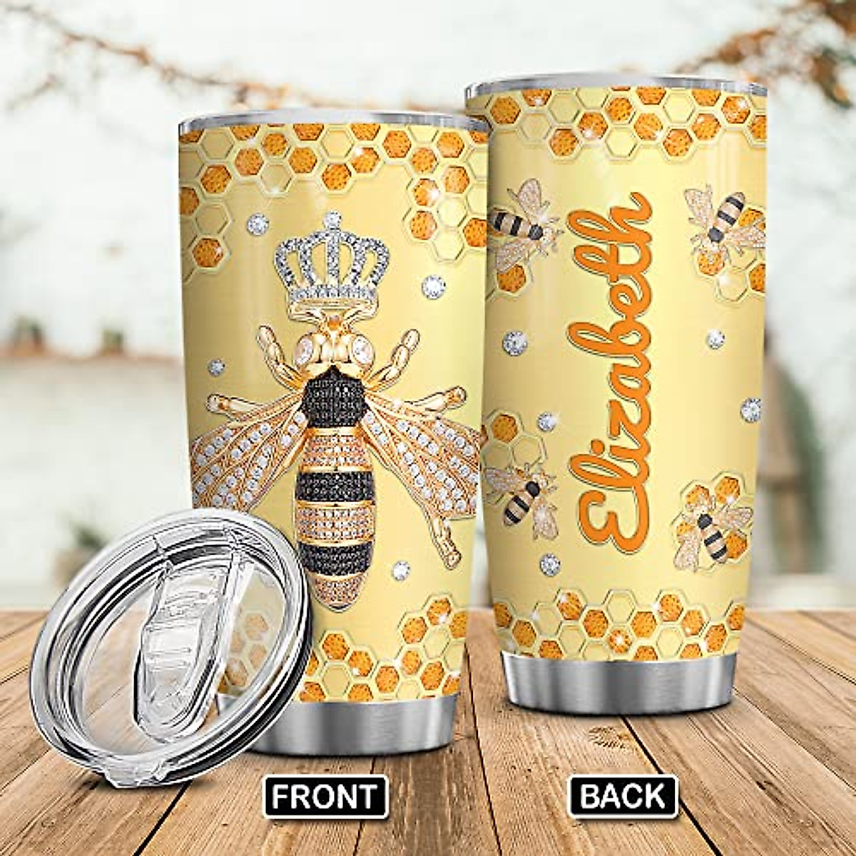 Wassmin Bee Tumbler Personalized Pink Bee Gifts For Women Girls Jewelry Drawing Style Stainless Steel Tumblers Custom Name Coffee Travel Mug 20oz 30oz Birthday Christmas Presents