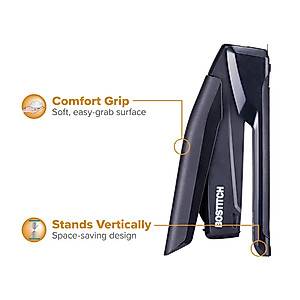 Bostitch Office Executive 3 in 1 Stapler, includes 210 Staples and Integrated Staple Remover, One Finger Stapling, No Effort, 20 Sheet Capacity, Spring Powered Stapler, Black (INP20-BLK)