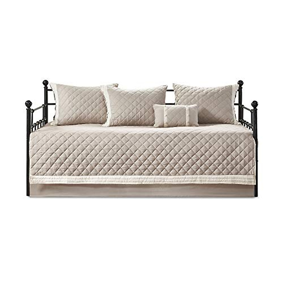 Madison Park 100% Cotton Daybed Cover Set - Trendy Design, All Season Luxury Bedding with Bedskirt, Matching Shams, Decorative Pillow, Diamond Quilted, Khaki 75"x39" 6 Piece