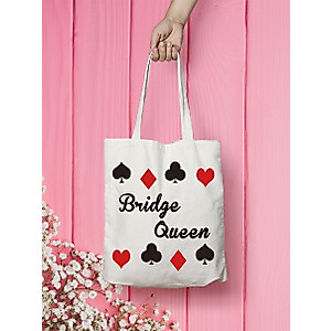 VAMSII Bridge Players Tote Bag Bridge Queen Shoulder Bag Bridge Card Gifts for Bridge Players Bridge Lovers Gift (Bridge Queen Tote)