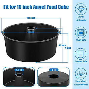 TeamFar 10 Inch Angel Food Cake Pan, Non-Stick Coating Stainless Steel Core Pound Cake Pan with Tube, for Home/Kitchen, Healthy & Heatproof, One-piece & Hollow Design, Release& Clean Easily