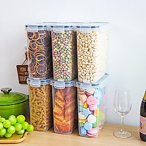 Moretoes Cereal Containers, 6pcs 4L 135oz Plastic Cereal Pantry Containers with Measuring Spoons, for Flour, Sugar, Rice