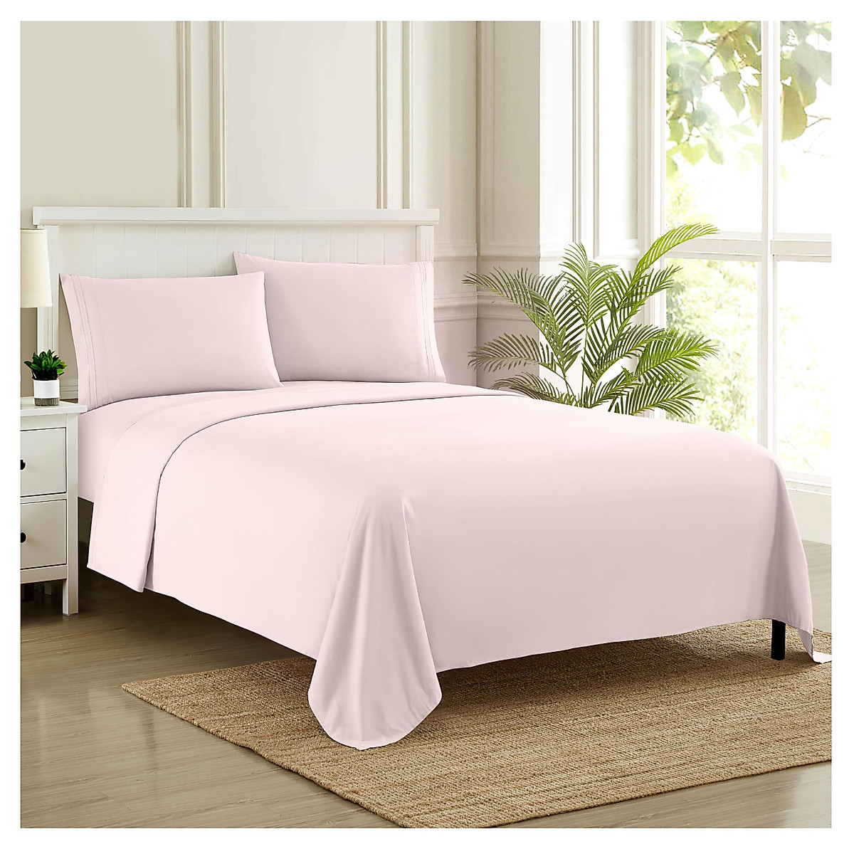 Twin Sheets - Breathable Luxury Sheets with Full Elastic & Secure Corner Straps Built In - 1800 Supreme Collection Extra Soft Deep Pocket Bedding Set, Sheet Set, Twin, Pale Pink